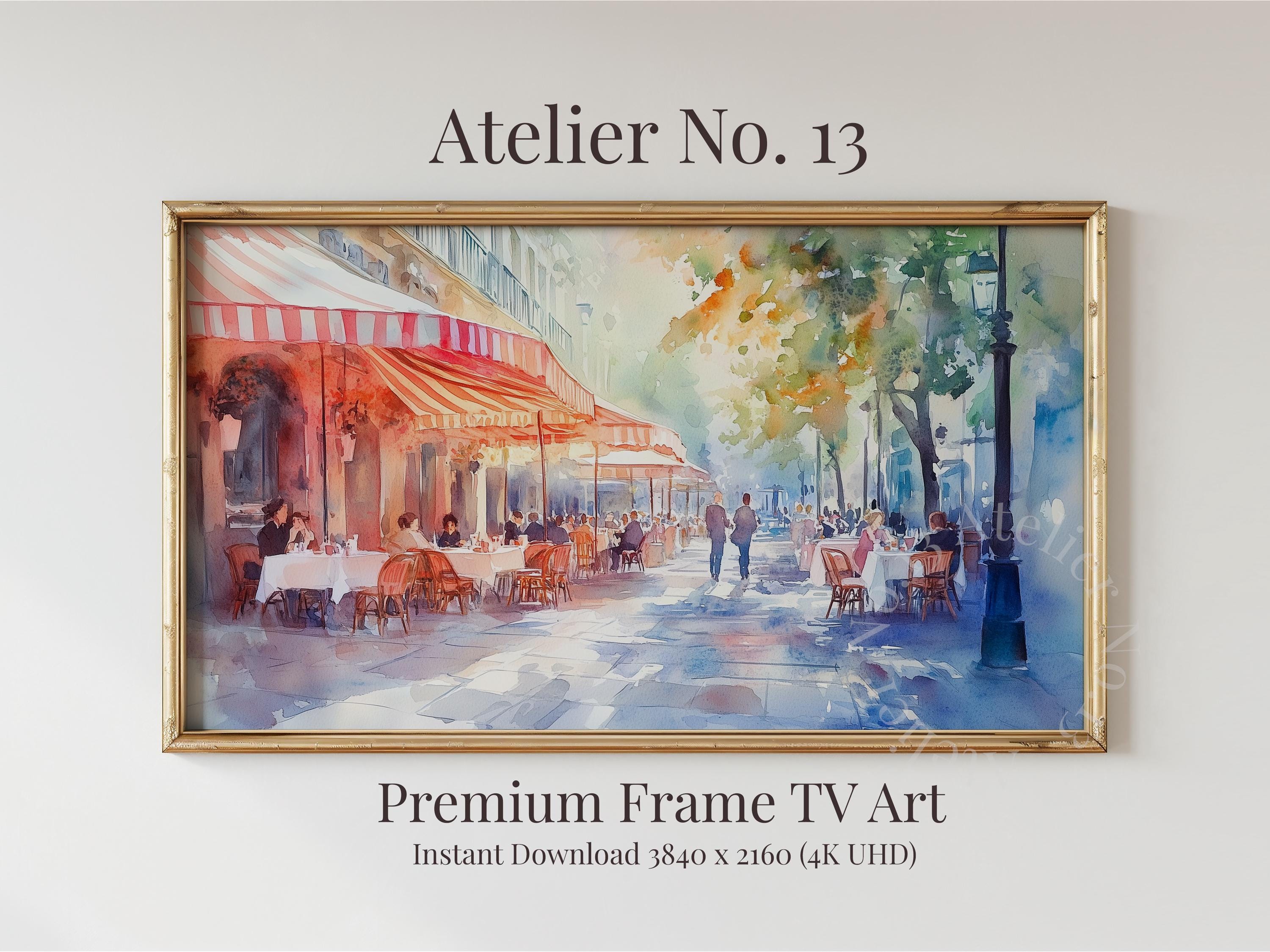 European Street Café Scene Frame TV Art: Vintage Watercolor Painting ...