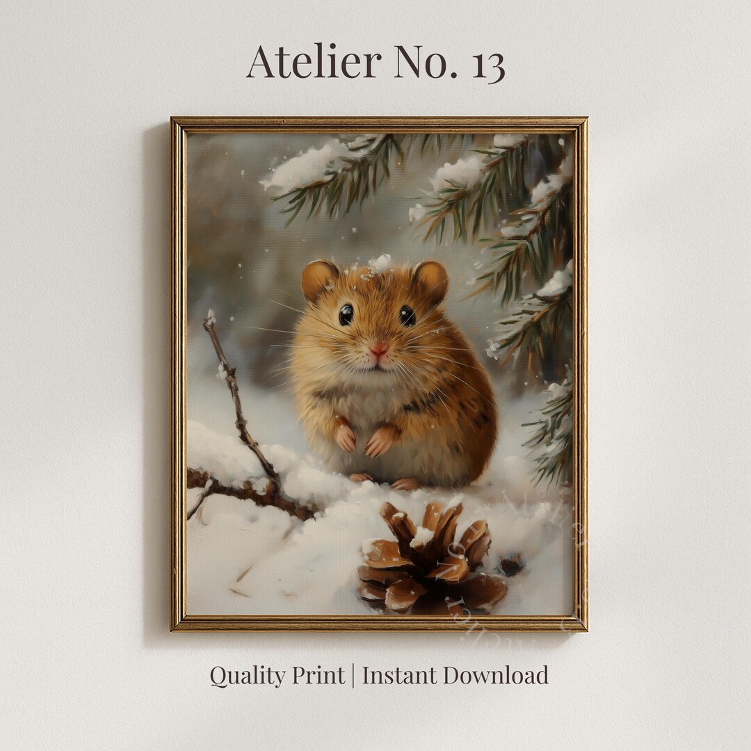 Cute Winter Mouse on Snow-covered Branch - Rustic Cottagecore Animal ...