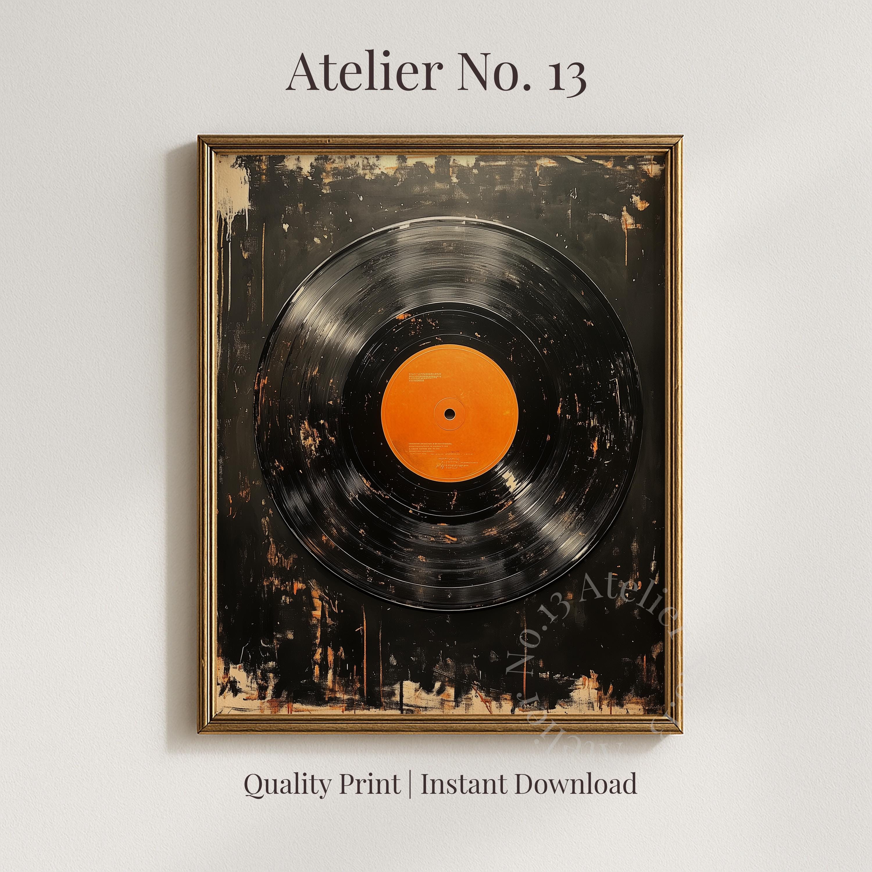 Retro Vinyl Record Printable Painting - Vintage Music Wall Art, Moody ...