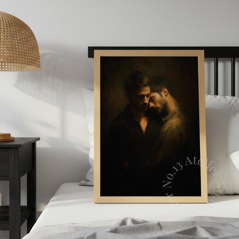 Intimate Male Couple Embrace, Moody Romantic Portrait Wall Art (digital ...