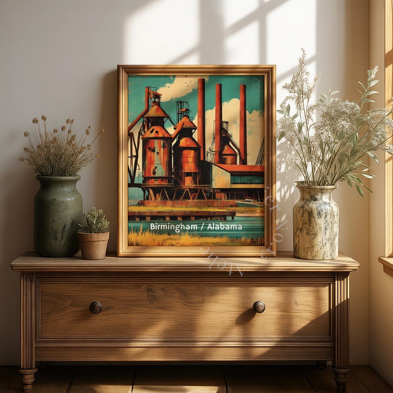 Vintage Industrial Art - Printable Steel Mill Illustration, Retro ...