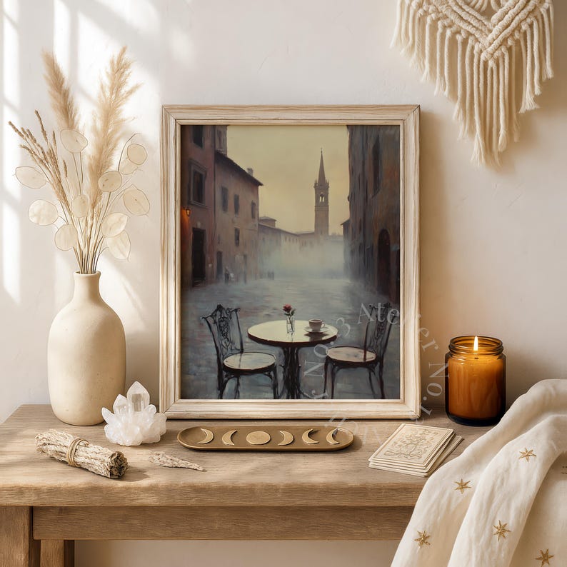 Misty European Café Street Scene Art: Vintage Romantic Set of 4 Prints ...