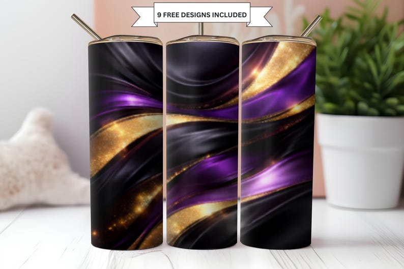 Luxury Purple Gold Tumbler Wrap Bundle 20oz Skinny, 9 Abstract ...