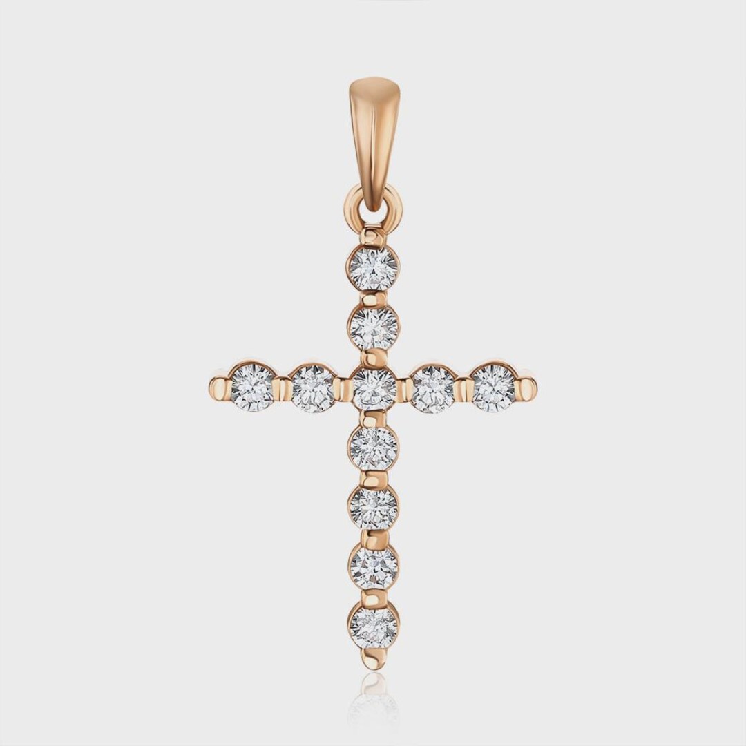 14K Red Gold Cross Pendant With Diamonds - Etsy