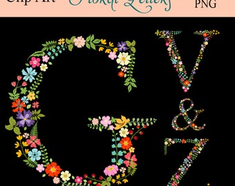 Floral initials Monogrammed letters Hand drawn floral | Etsy