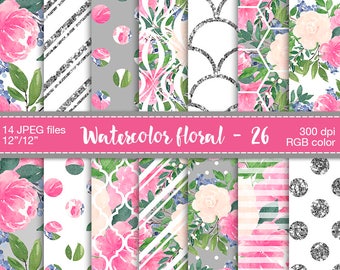 Tropical Digital Paper Watercolor Tropical Flowers Summer | Etsy