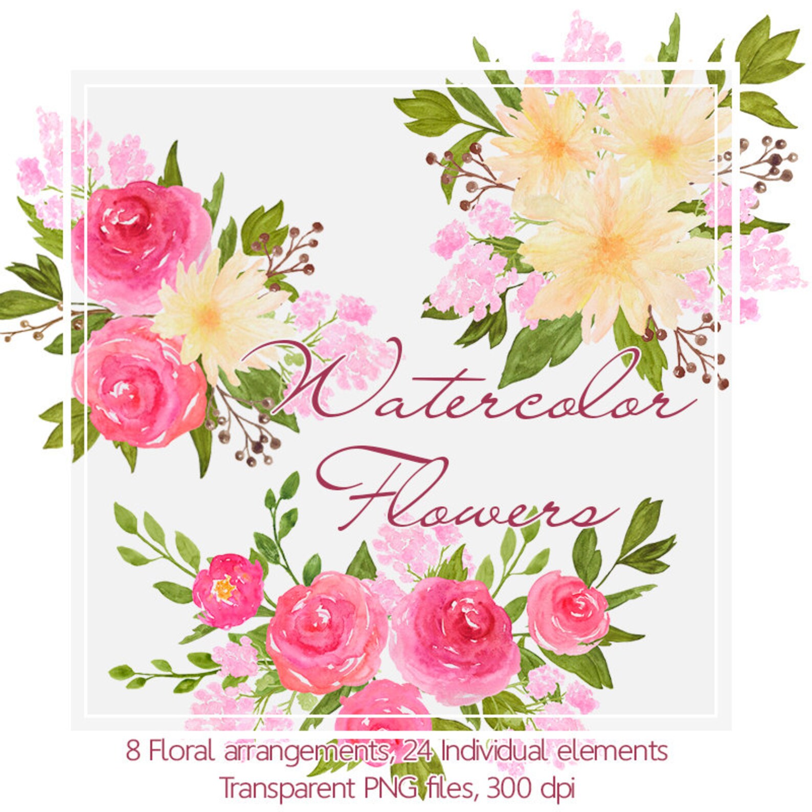 Hand Painted Flower Clip Art Watercolor Flower Clipart - Etsy