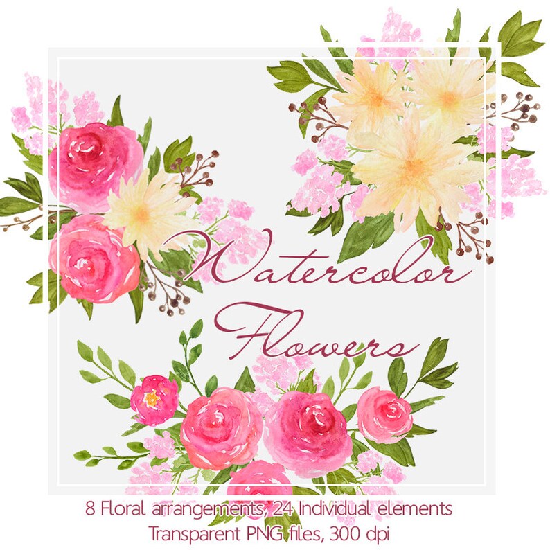 Hand Painted Flower Clip Art - Watercolor Flower Clipart, Digital ...