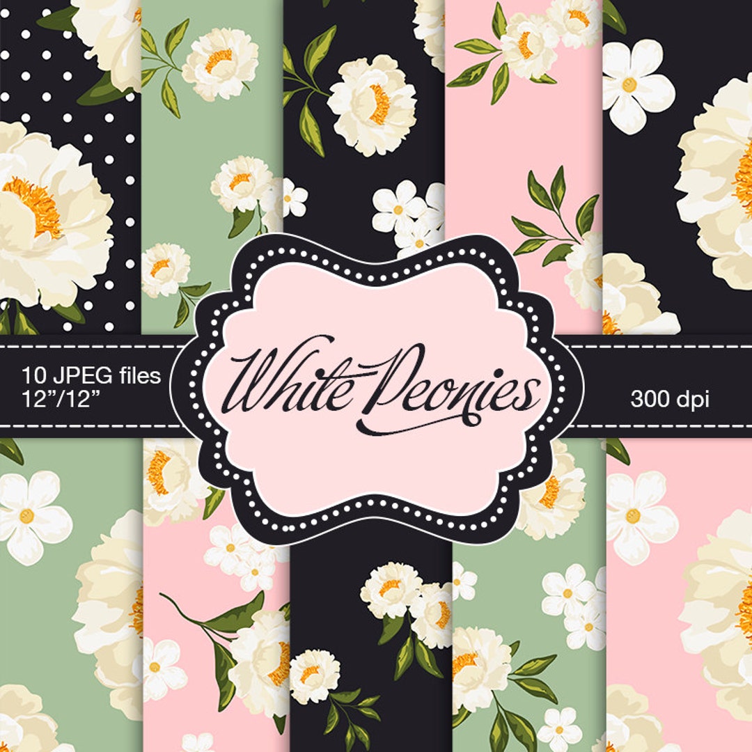 White Peonies - Digital Paper Peony, Peonies Pattern, Floral Seamless ...