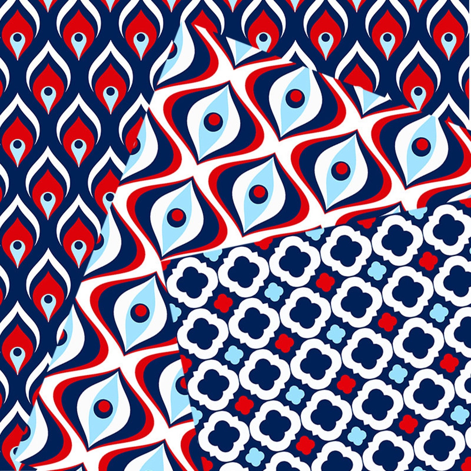 Blue Red and White Digital Paper Digital Scrapbooking Paper | Etsy