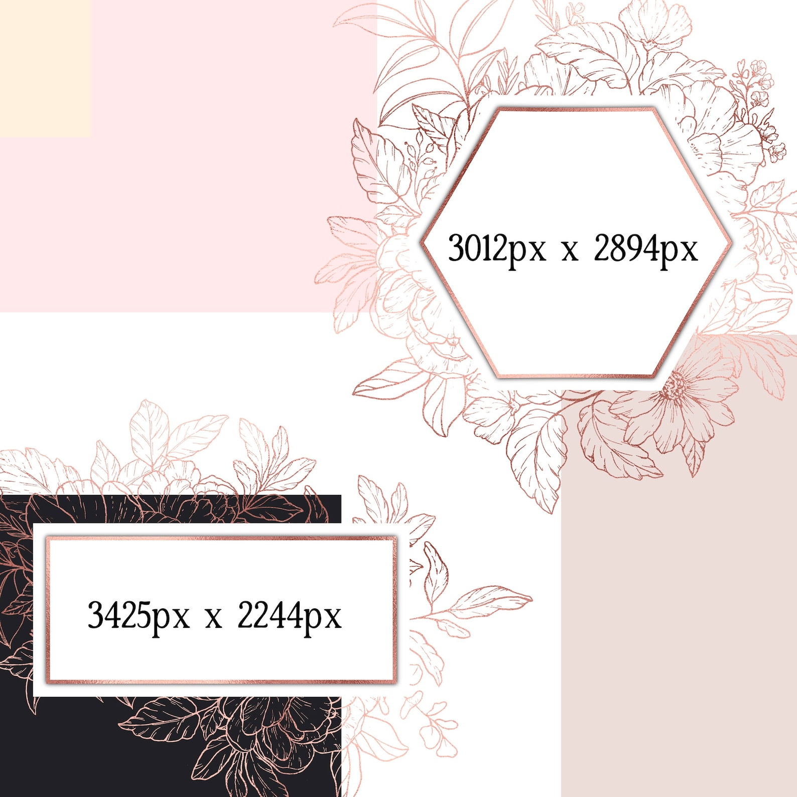 Rose Gold Floral Frames, Flower Outline, Hand Drawn Flowers, PNG Frames ...