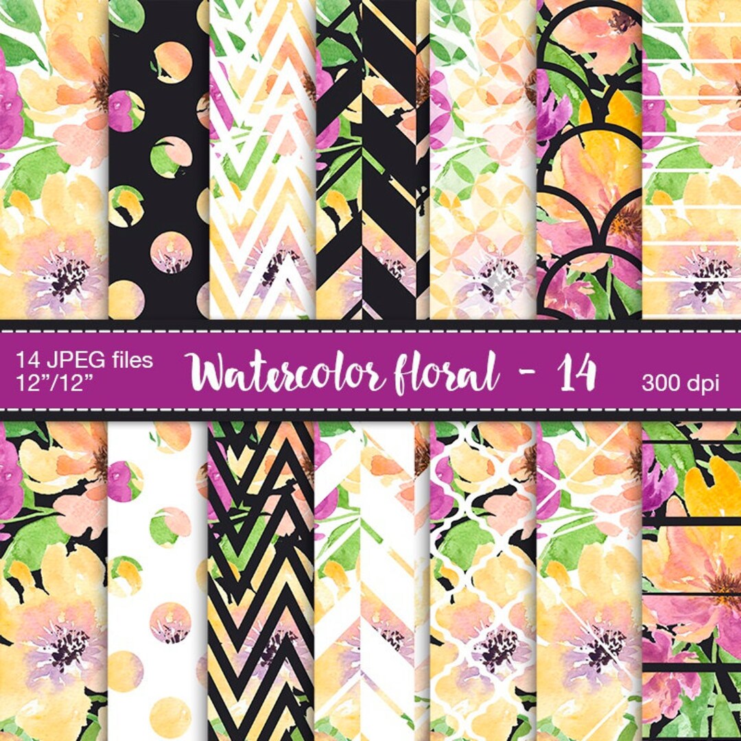 Watercolor Digital Paper - Floral Digital Paper, Watercolor Floral ...