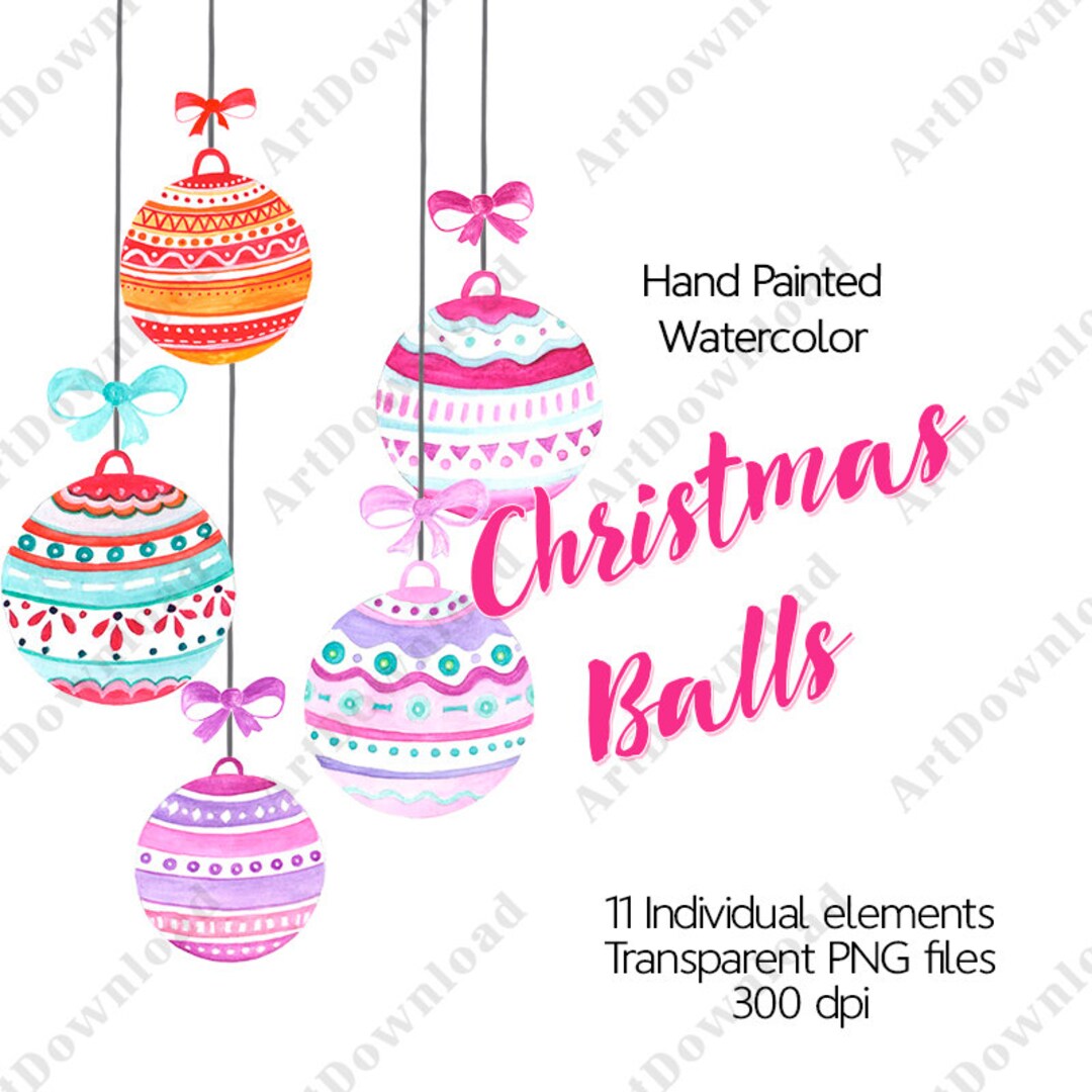 Watercolor Christmas Clipart - Clip Art Christmas Balls, Digital ...