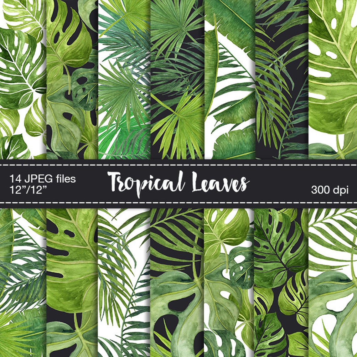 Digital Scrapbook Paper Tropical Leaves Digital Paper - Etsy