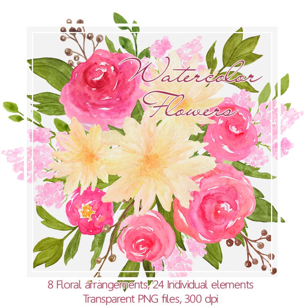 Hand Painted Flower Clip Art - Watercolor Flower Clipart, Digital ...