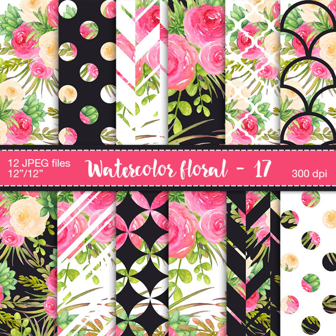 Floral Digital Paper - Watercolor Floral Papers, Digital Scrapbook ...