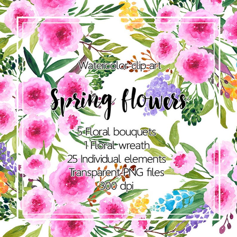 Watercolor Flowers Clip art Digital Clipart Flowers Floral | Etsy