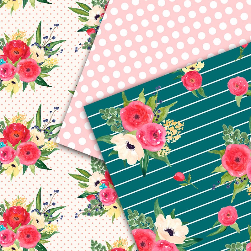 Digital Floral Papers - Watercolor Floral Patterns, Watercolor Flowers ...