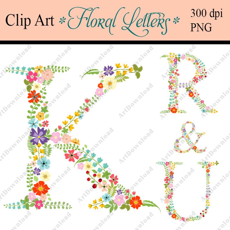 Floral Digital Letters Digital Initials Monogrammed Floral - Etsy