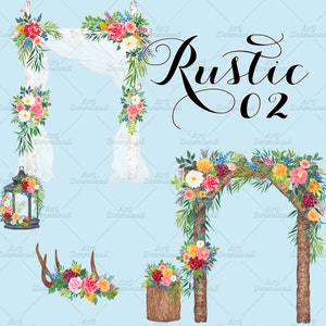 Watercolor Rustic Wedding Clipart - Rustic Flowers, Trees, Floral ...