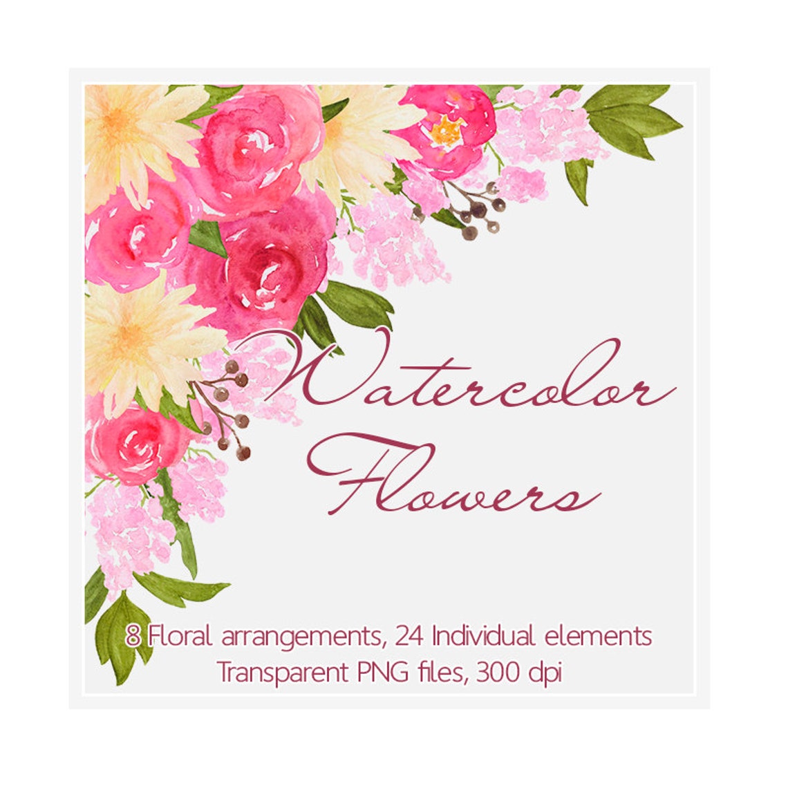 Hand Painted Flower Clip Art Watercolor Flower Clipart - Etsy