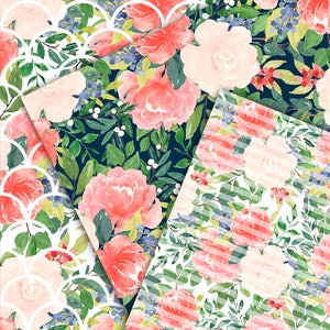 Watercolor Digital Paper, Floral Digital Paper, Peony and Rose Flower ...