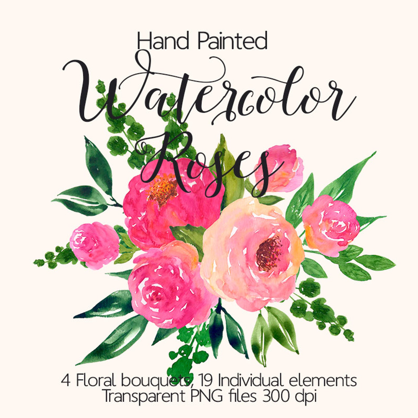 Watercolour Flower Clip Art Hand Painted Watercolor Roses - Etsy