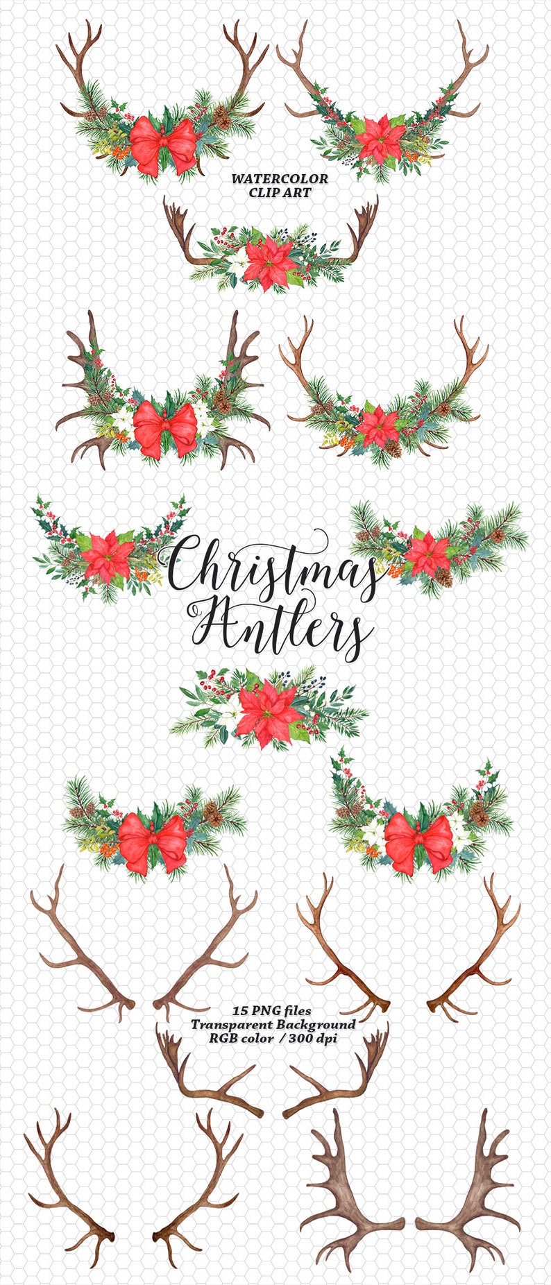 Christmas Antler Clipart Floral Antlers Clip Art Watercolor - Etsy