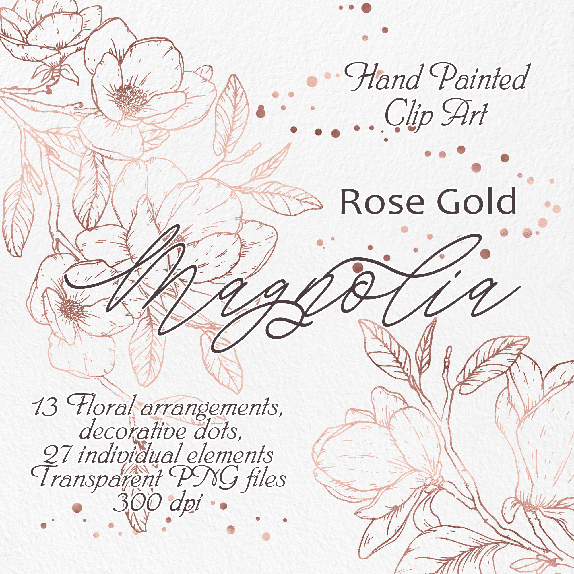 Rose Gold Magnolia Graphic Flower Hand Drawn Flowers - Etsy Canada