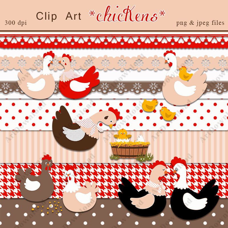 Chicken Clip Art Digital clipart Chickens Digital | Etsy