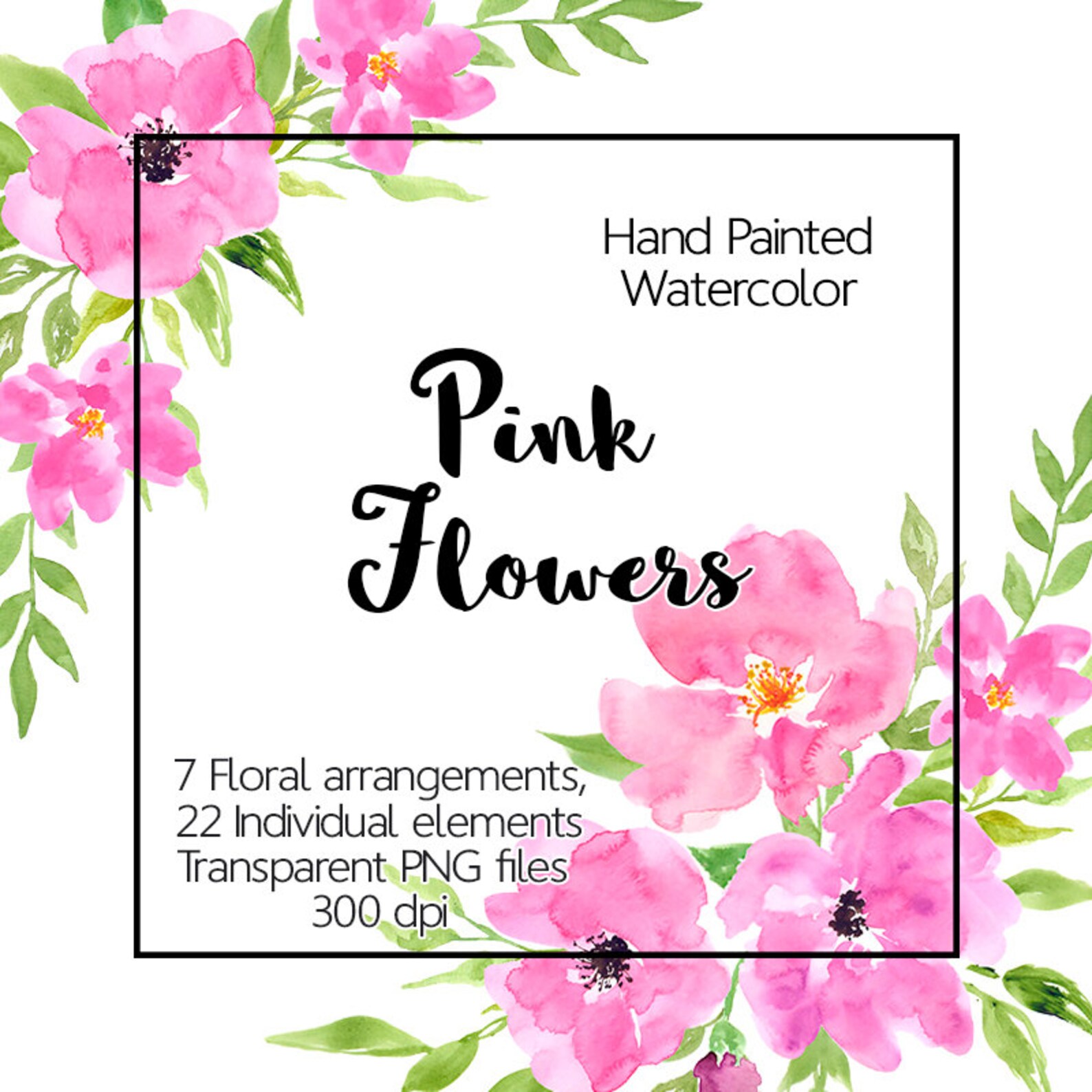 Flower Clipart Watercolor Pink Floral Clip Art Hand Painted | Etsy