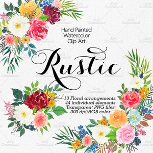 Watercolor Rustic Floral Clipart - Flower Watercolour Clipart, Wedding ...