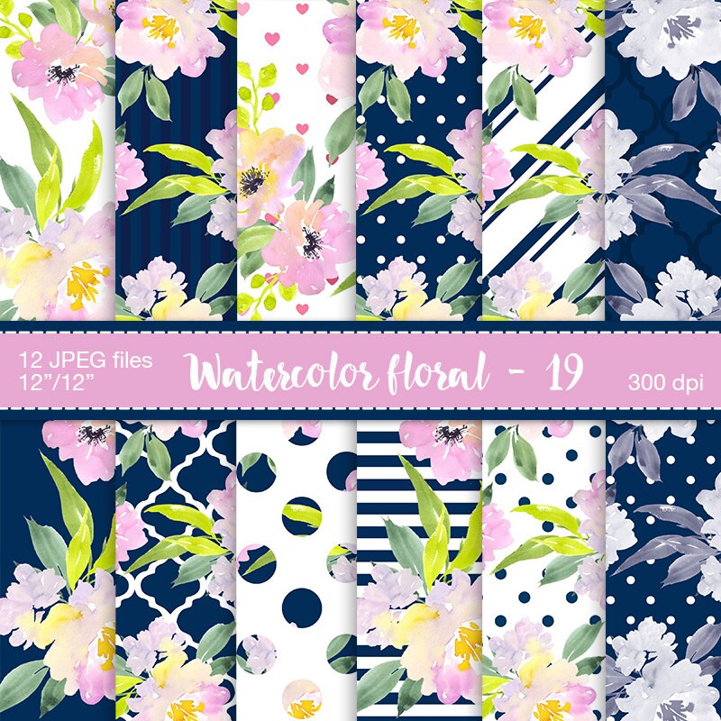 Floral Digital Paper - Digital Scrapbook Paper, Preppy Girl Paper ...