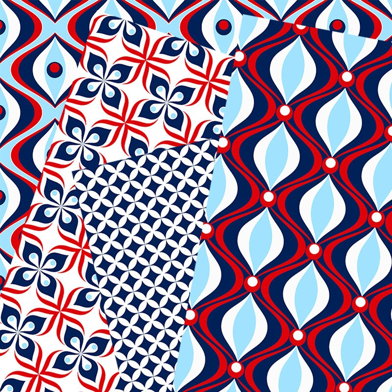 Blue Red and White Digital Paper Digital Scrapbooking Paper | Etsy