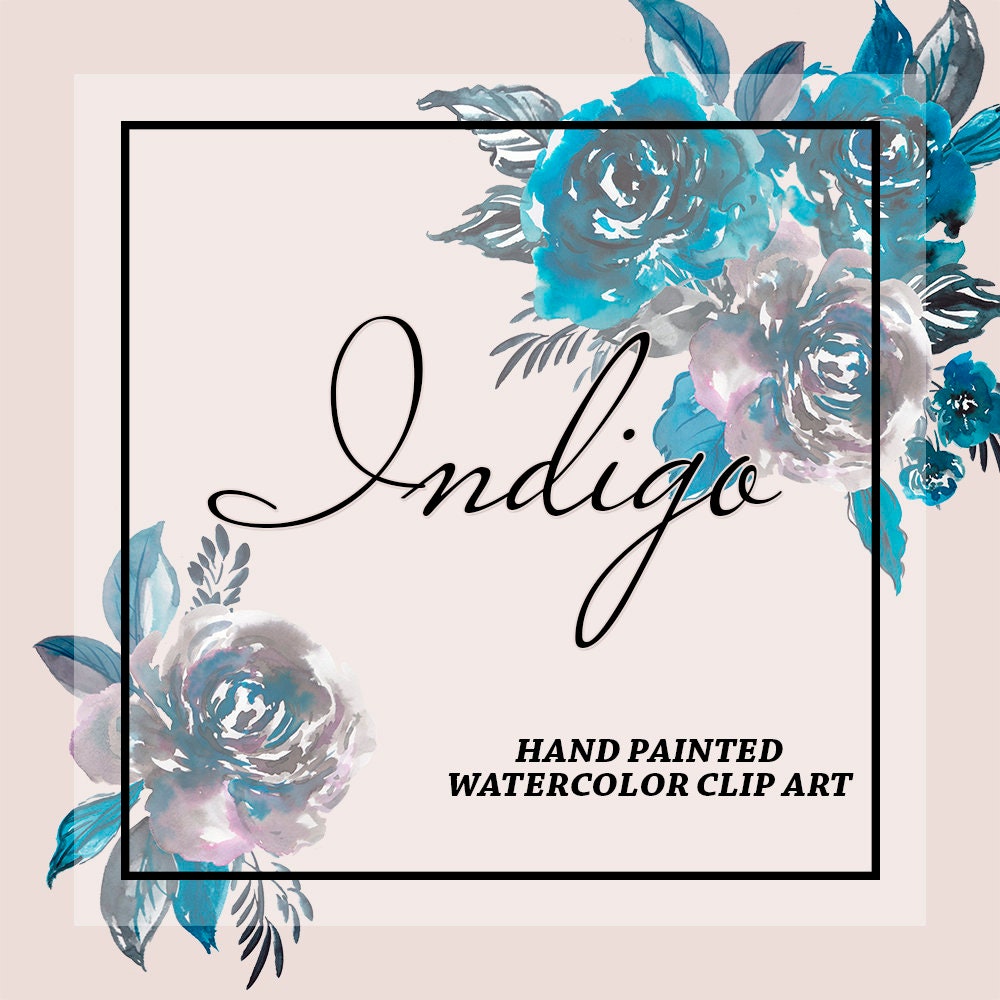 Watercolor Flowers Indigo Clip Art,floral Clip Art, Turquoise Flower ...