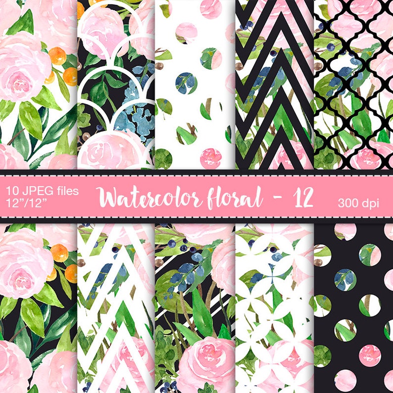 Watercolor Flowers Digital Paper Rose Digital Paper Summer - Etsy