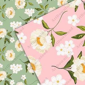 White Peonies - Digital Paper Peony, Peonies Pattern, Floral Seamless ...