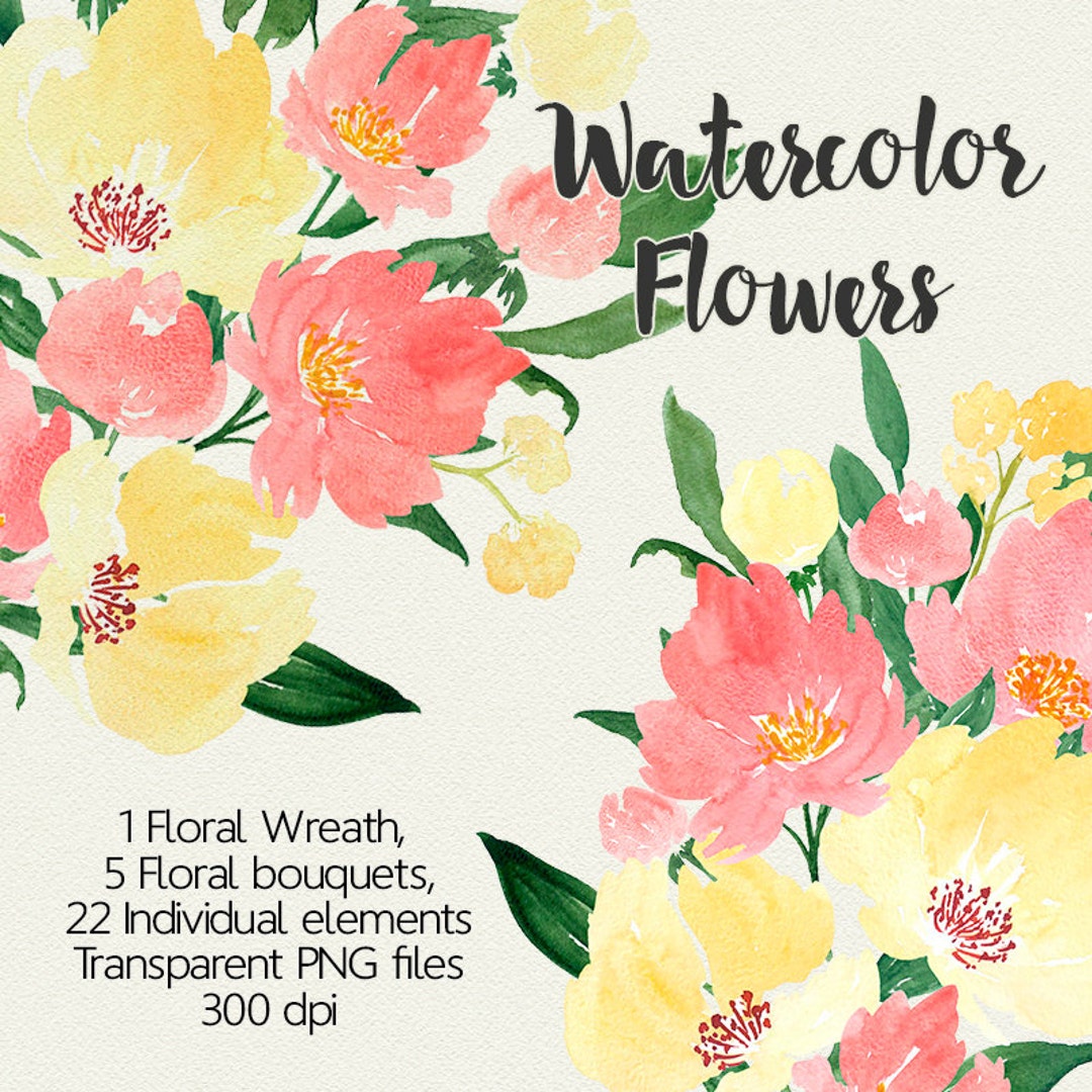 Watercolor Flower Clipart - Hand Painted Floral Clip Art, Watercolor ...