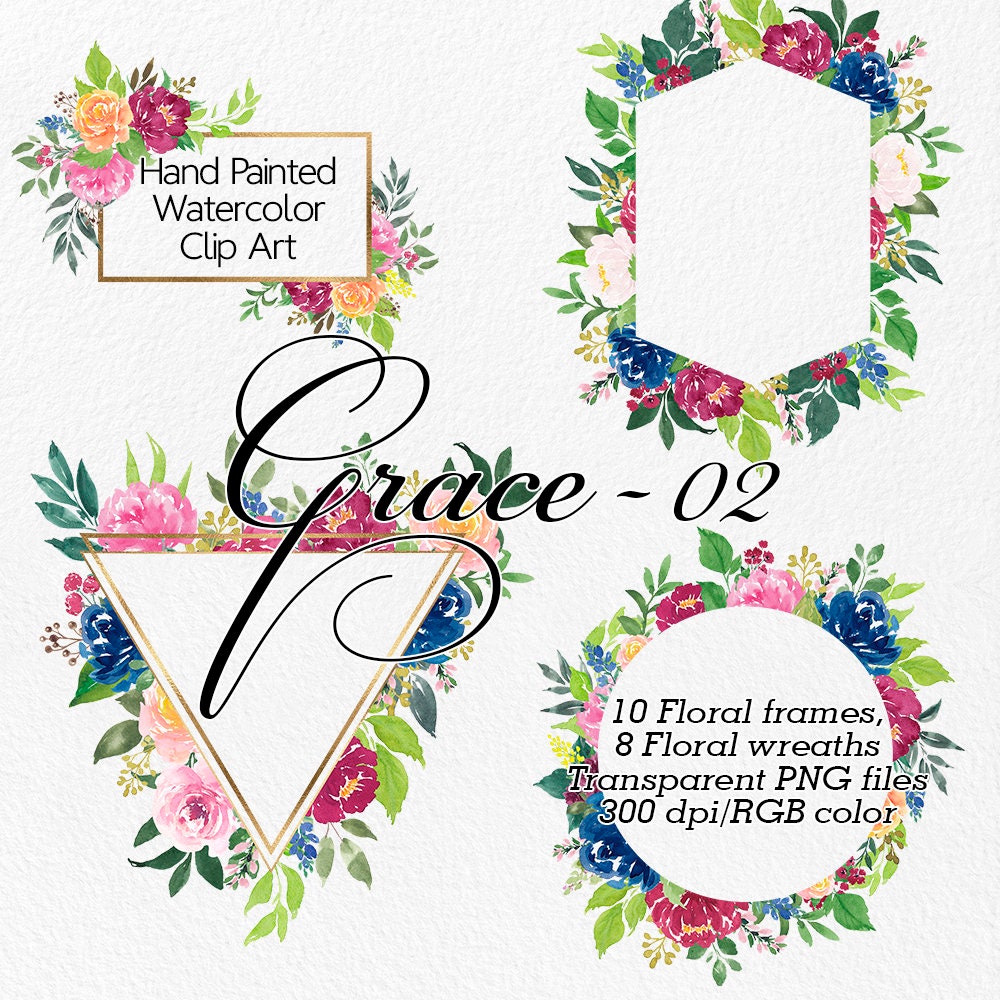 Watercolor Floral Clipart Clipart Frames and Wreaths | Etsy
