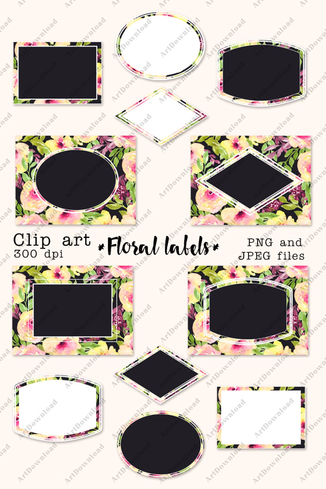 Floral Labels Digital Label Clip Art Labels Watercolor - Etsy