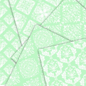 Mint Damask Digital Paper - Digital Scrapbook Paper, Digital Downloads ...