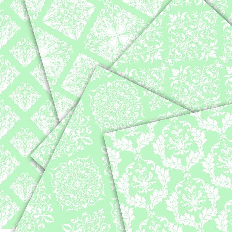 Mint Damask Digital Paper Digital Scrapbook Paper Digital | Etsy
