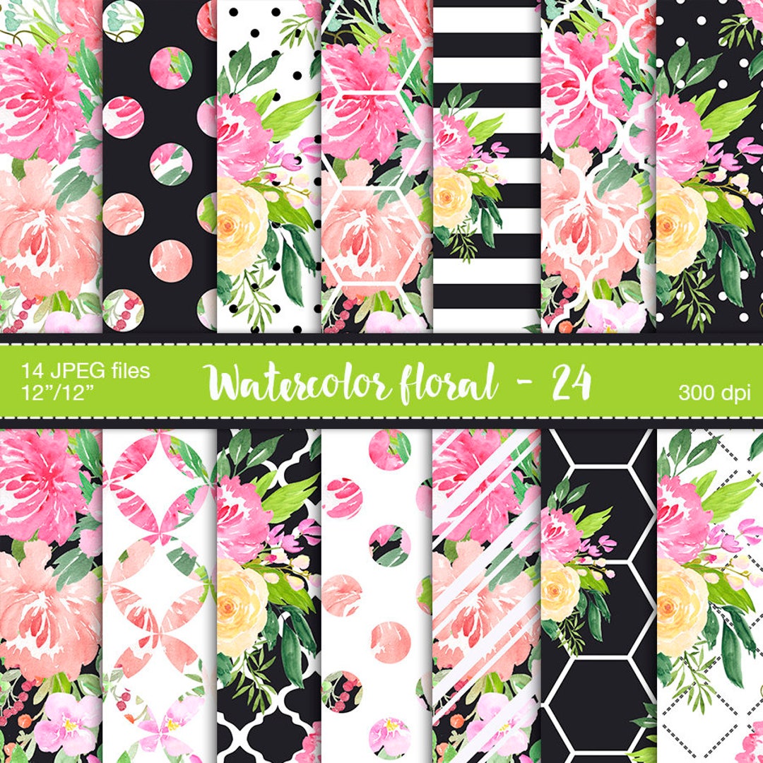 Watercolor Digital Paper - Floral Digital Paper, Watercolor Floral ...