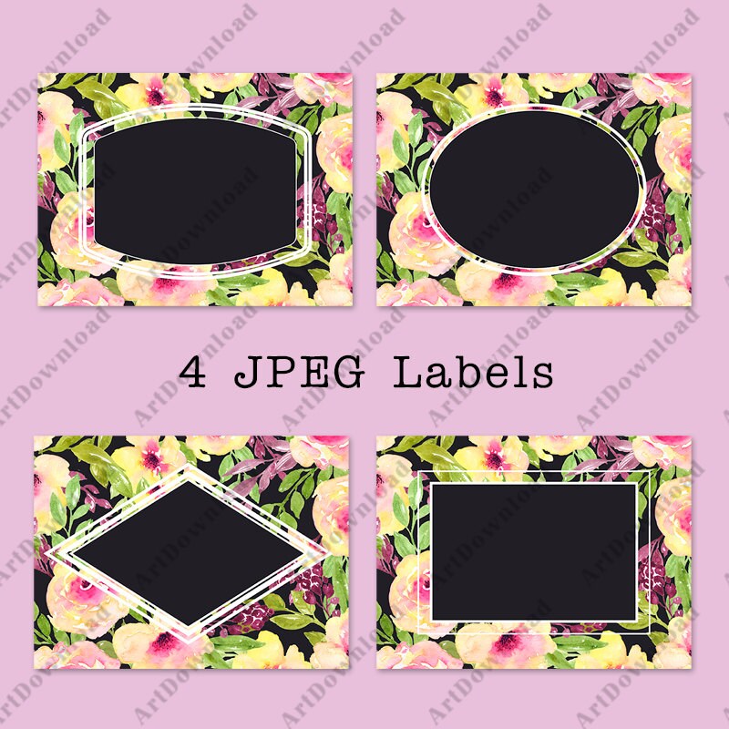 Floral Labels Digital Label Clip Art Labels Watercolor - Etsy