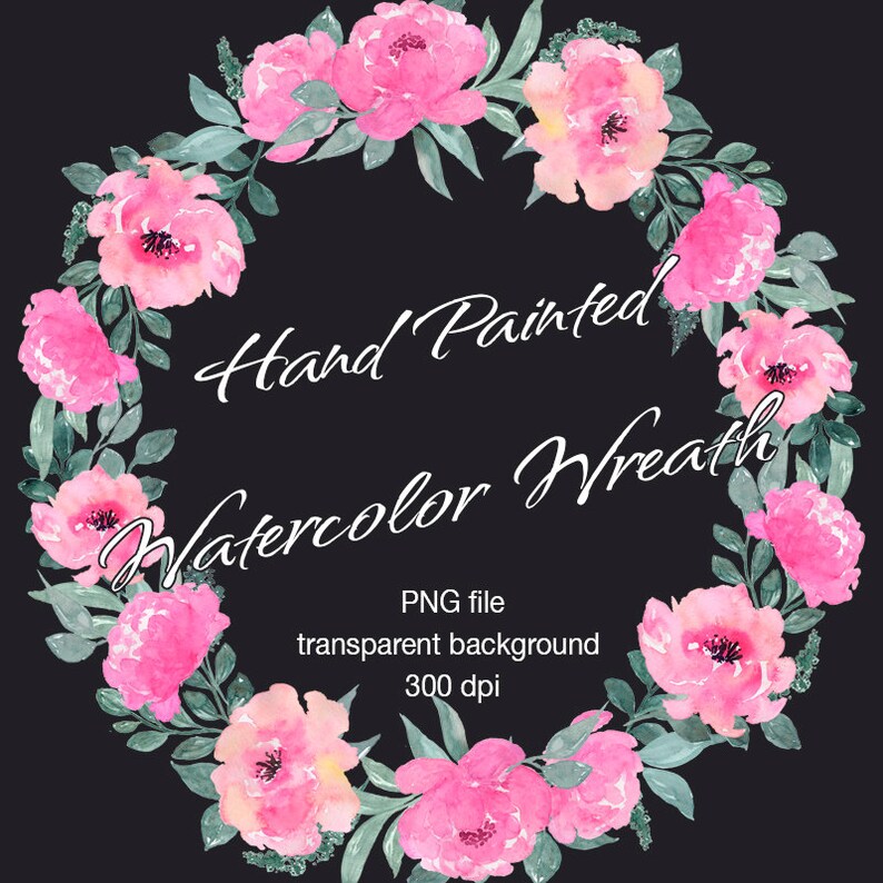 Watercolor Floral Wreath Digital Wreath Hand Painted | Etsy