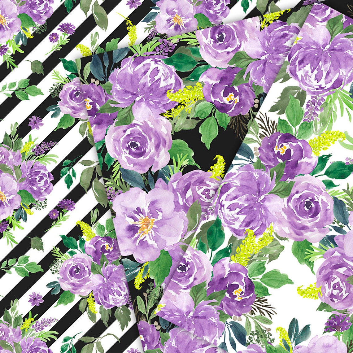 Watercolor Digital Paper Floral Digital Paper Purple | Etsy