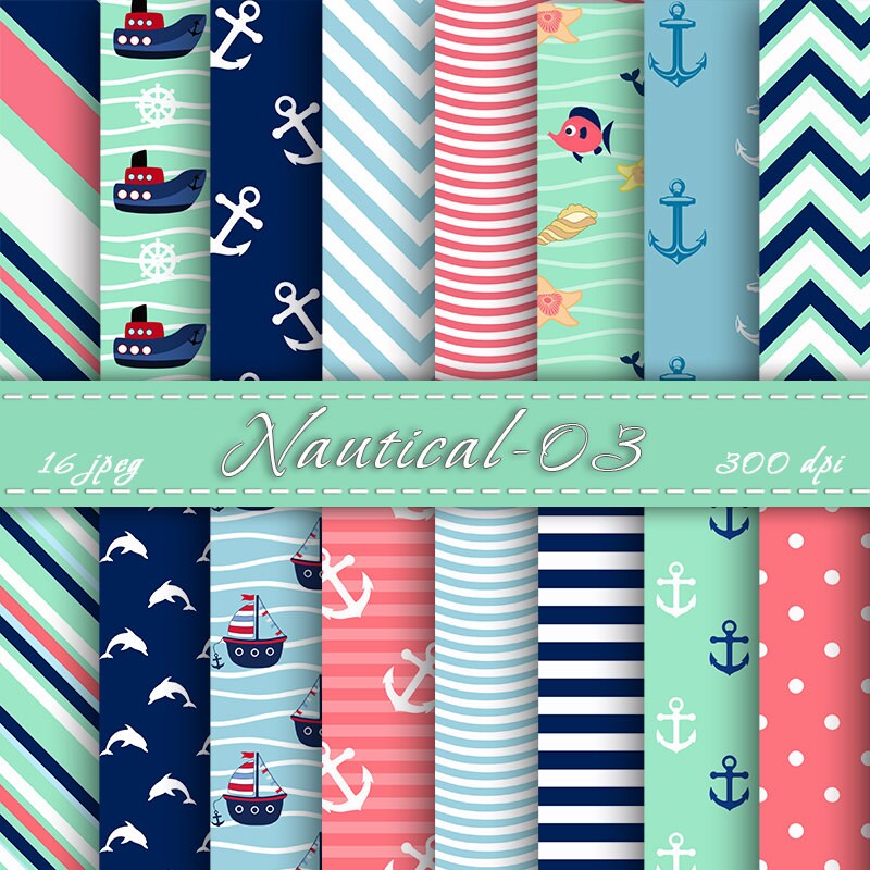 Nautical Scrapbooking Paper Digital Papers Pack Digital - Etsy