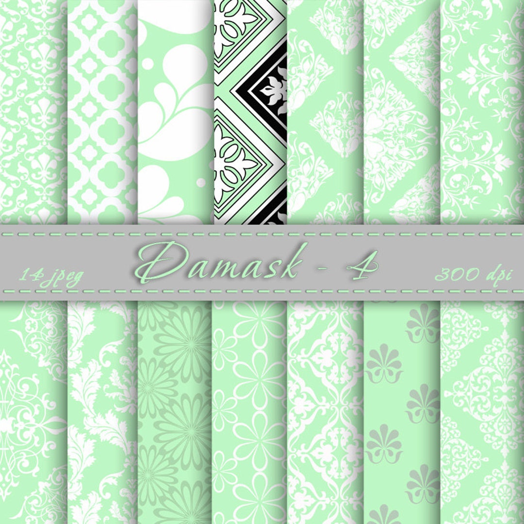 Mint Damask Digital Paper - Digital Scrapbook Paper, Digital Downloads ...