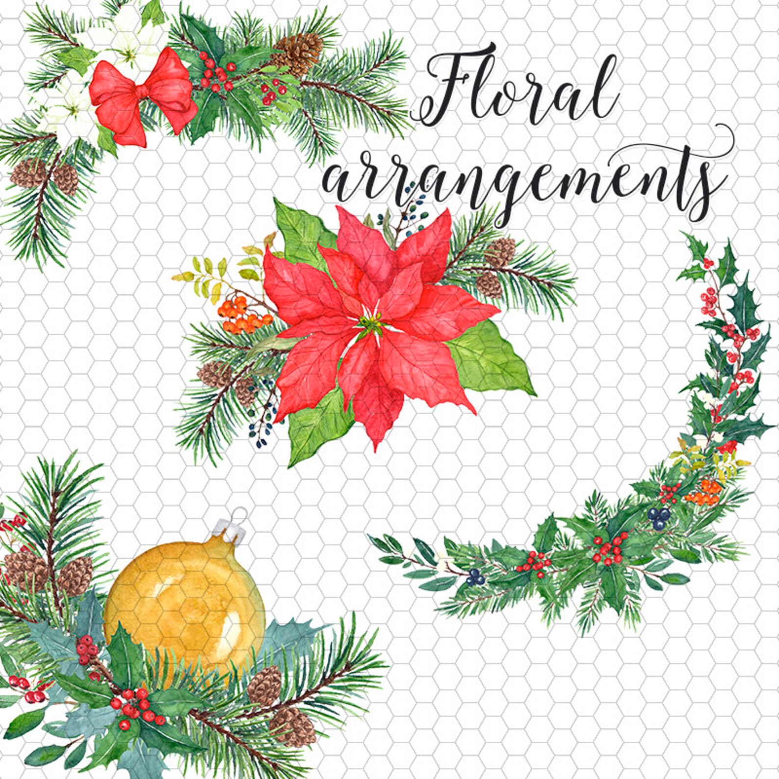 Christmas Clip Art Watercolor Christmas Rustic Christmas Wreath ...