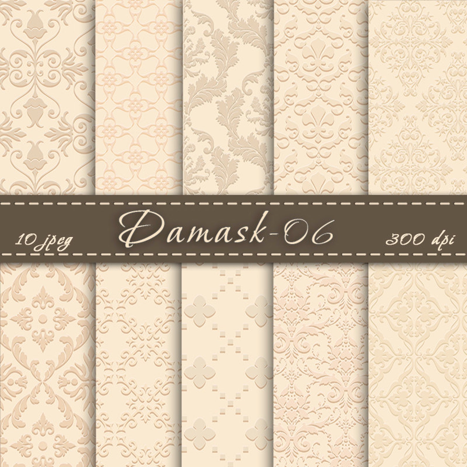 Damask Digital Paper - Wedding Damask, Cream, Ivory Damask, Vintage ...